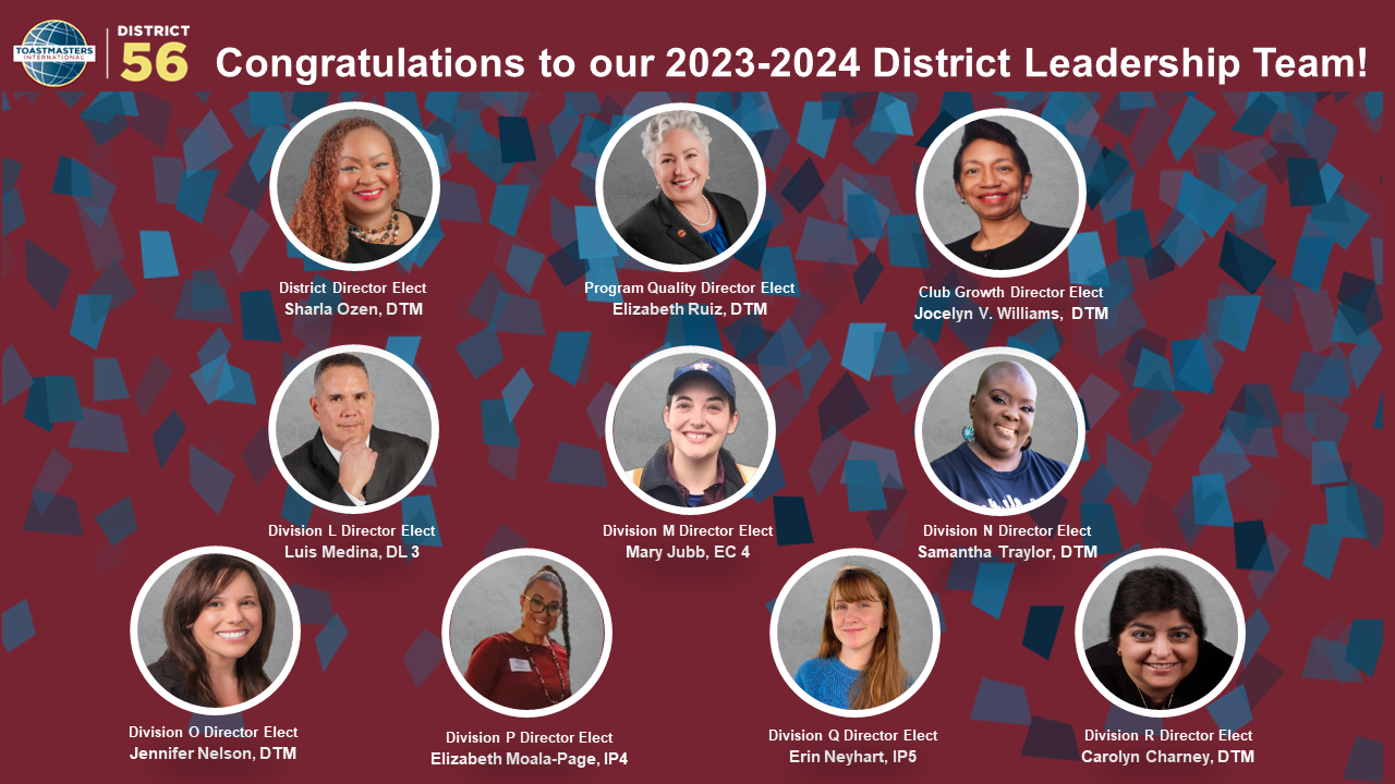 Congratulations to our 2023-2024 District Leadership Team! - Toastmasters Houston | Where ...