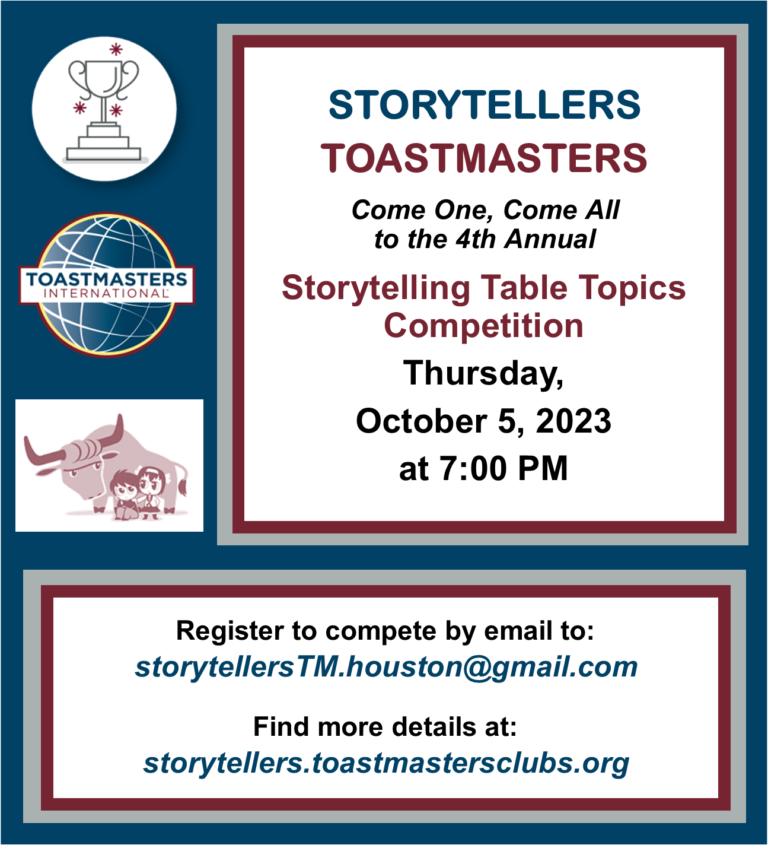 4th Annual Storytelling Table Topics Competition Open to All ...